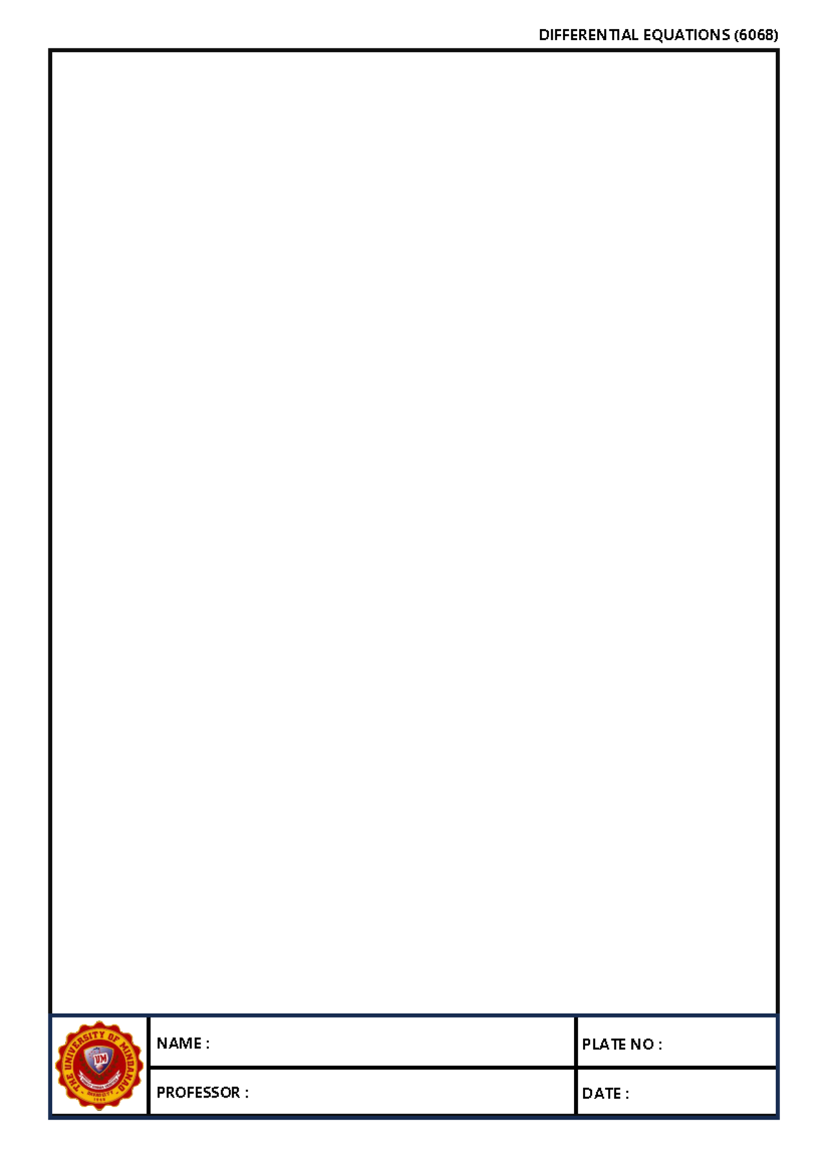 Plate Frame - Differential Equations - NAME : PROFESSOR : PLATE NO ...