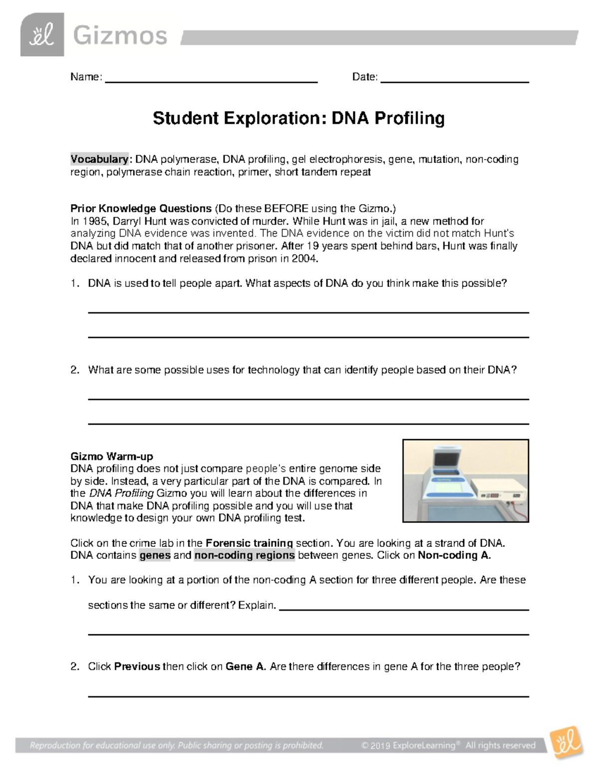 DNAProfiling SE - Here it is - Name: Date: Student Exploration: DNA ...