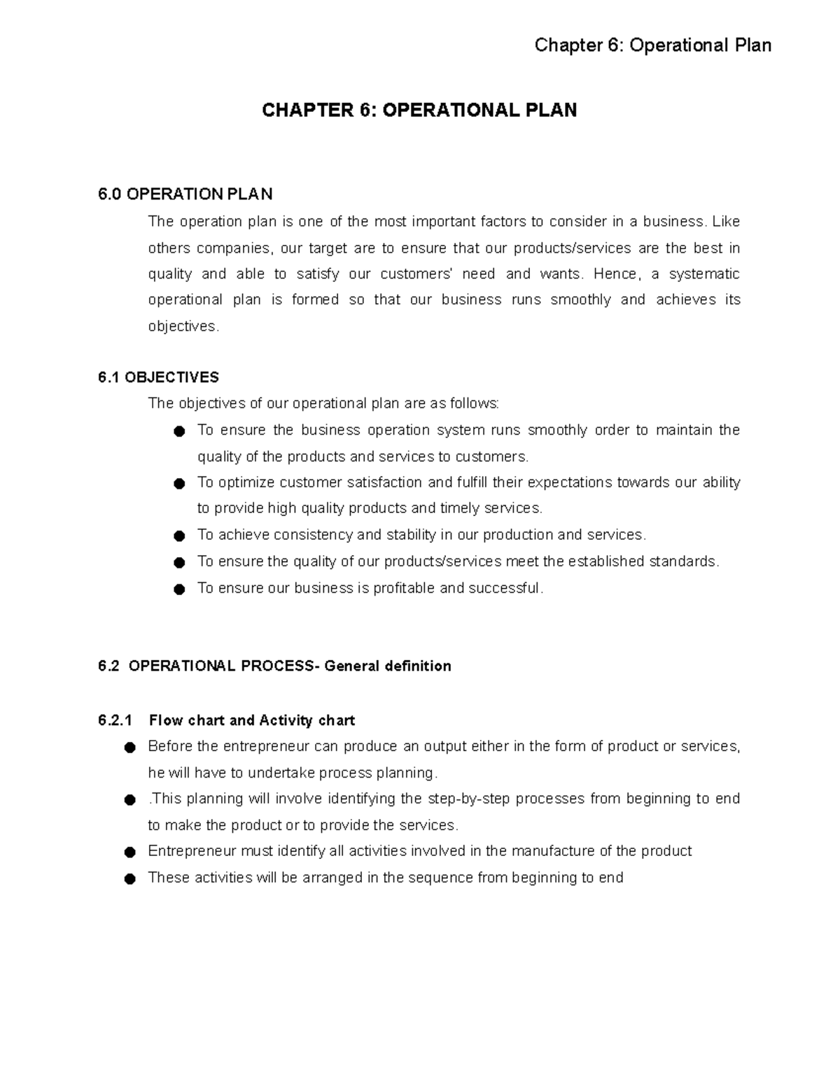 Operational PLAN Group 3 Latest - CHAPTER 6: OPERATIONAL PLAN 6 ...