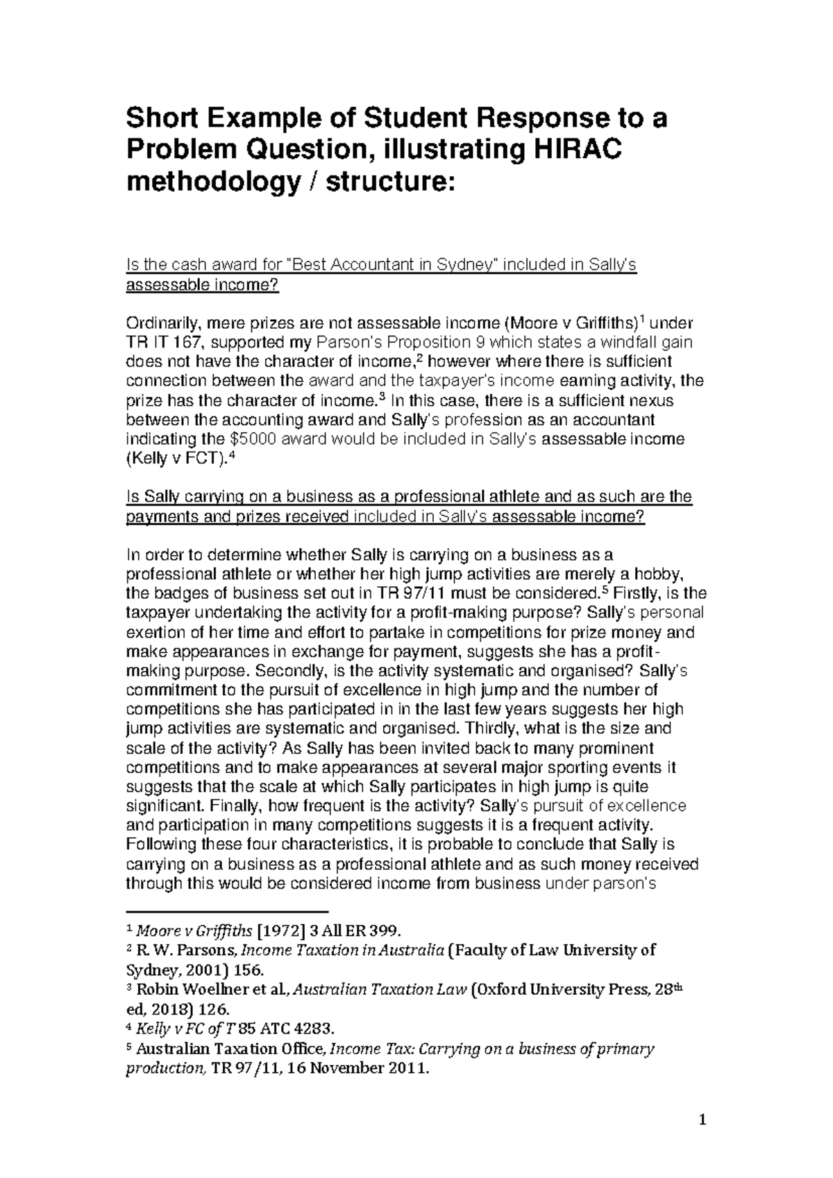 Example illustrating Hirac methodology - 1 Short Example of Student ...