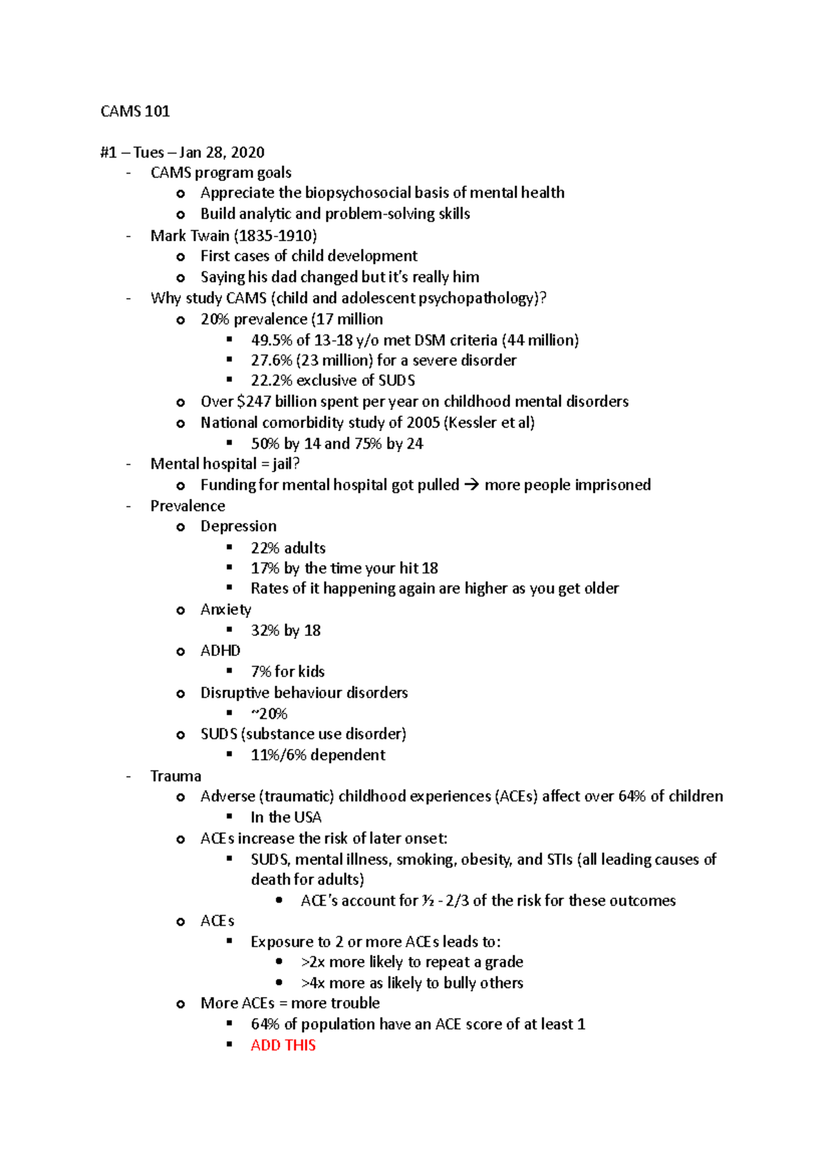 CAMS 101 - all notes - CAMS 101 #1 – Tues – Jan 28, 2020 - CAMS program ...