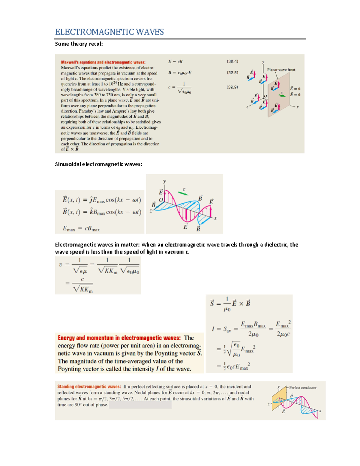 Sinusoidal electromagnetic waves - Some theory recal: Sinusoidal ...
