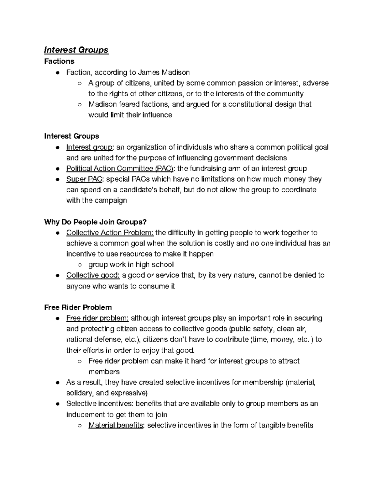 Interest Groups - Interest Groups Factions Faction, according to James ...