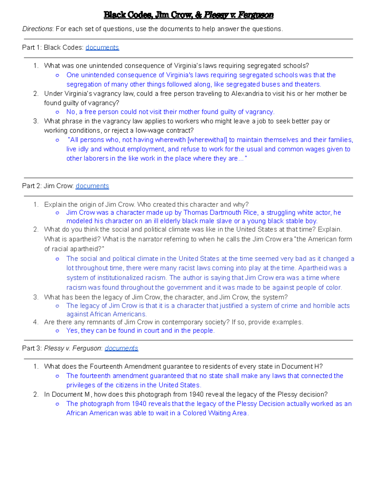 Black Codes, Jim Crow and Plessy - Black Codes, Jim Crow, & Plessy v ...