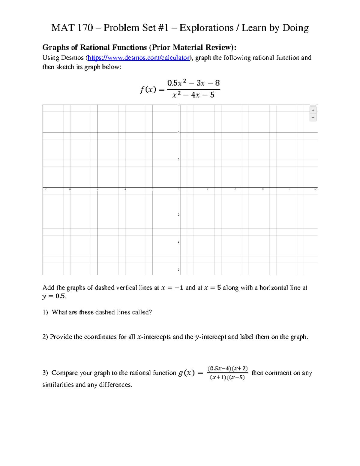 Mat 170 Problem Set 1 Algebra 1 Mat 170 Problem Set 1 Explorations Learn By Doing