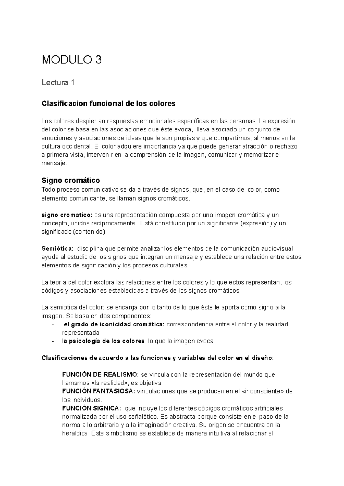 m3 y m4 morfologia - MODULO 3 Lectura 1 Clasificacion funcional de los colores Los colores - Studocu
