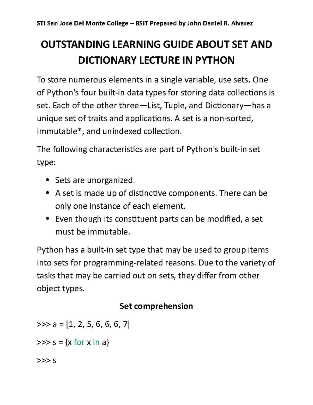 Outstanding Learning Guide About Set and Dictionary Lecture in Python - OUTSTANDING LEARNING ...