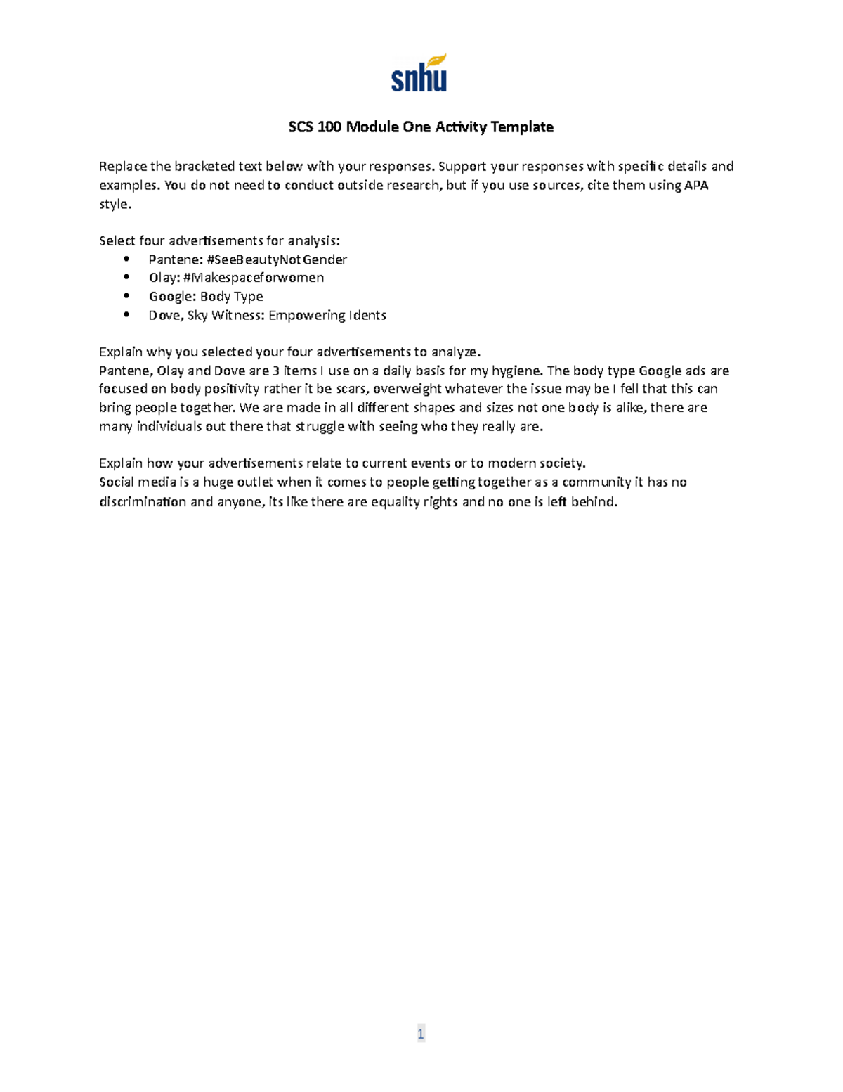 SCS 100 Module One Activity Template - SCS 100 Module One Activity ...