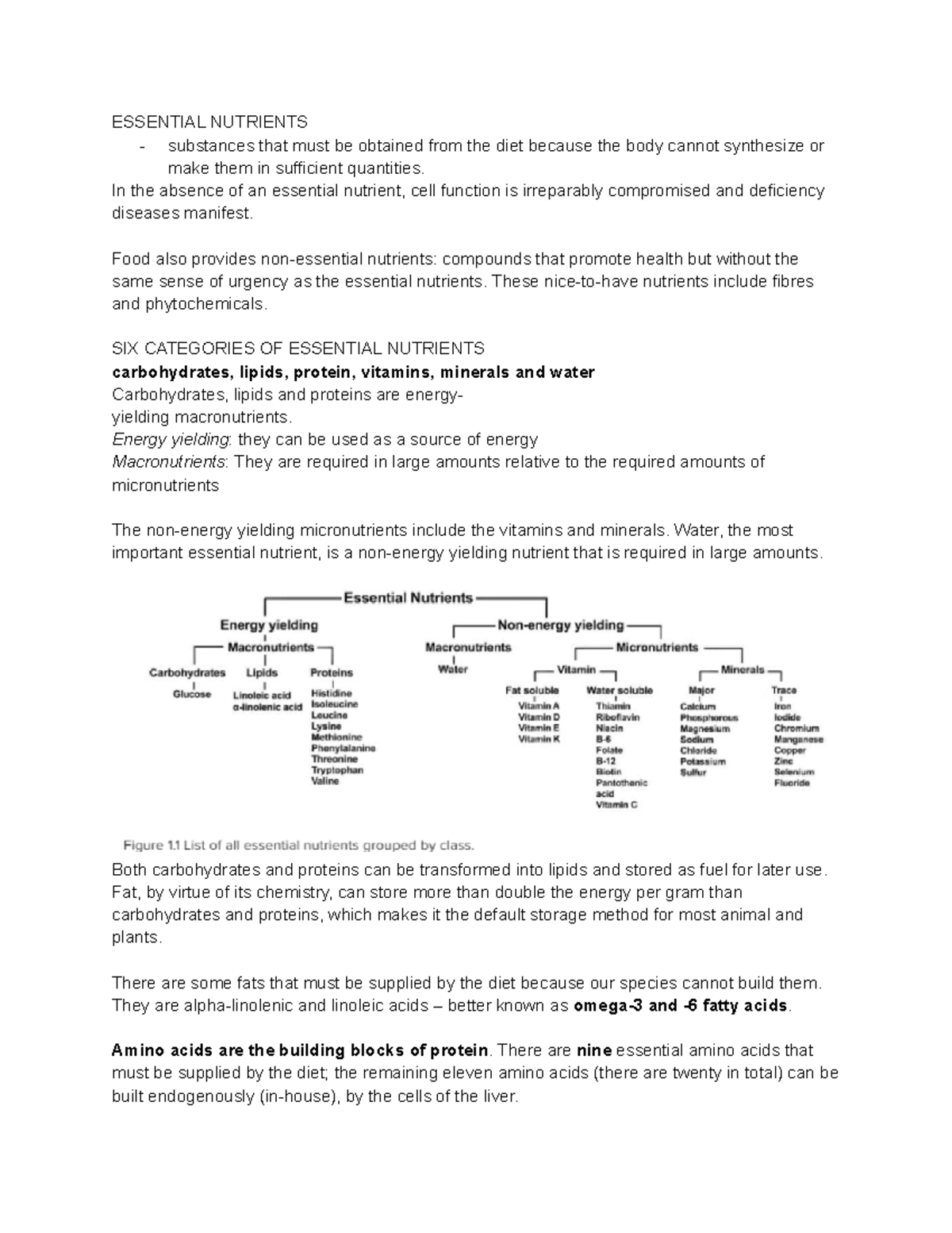 Required reading chapter 1 summary - ESSENTIAL NUTRIENTS substances ...