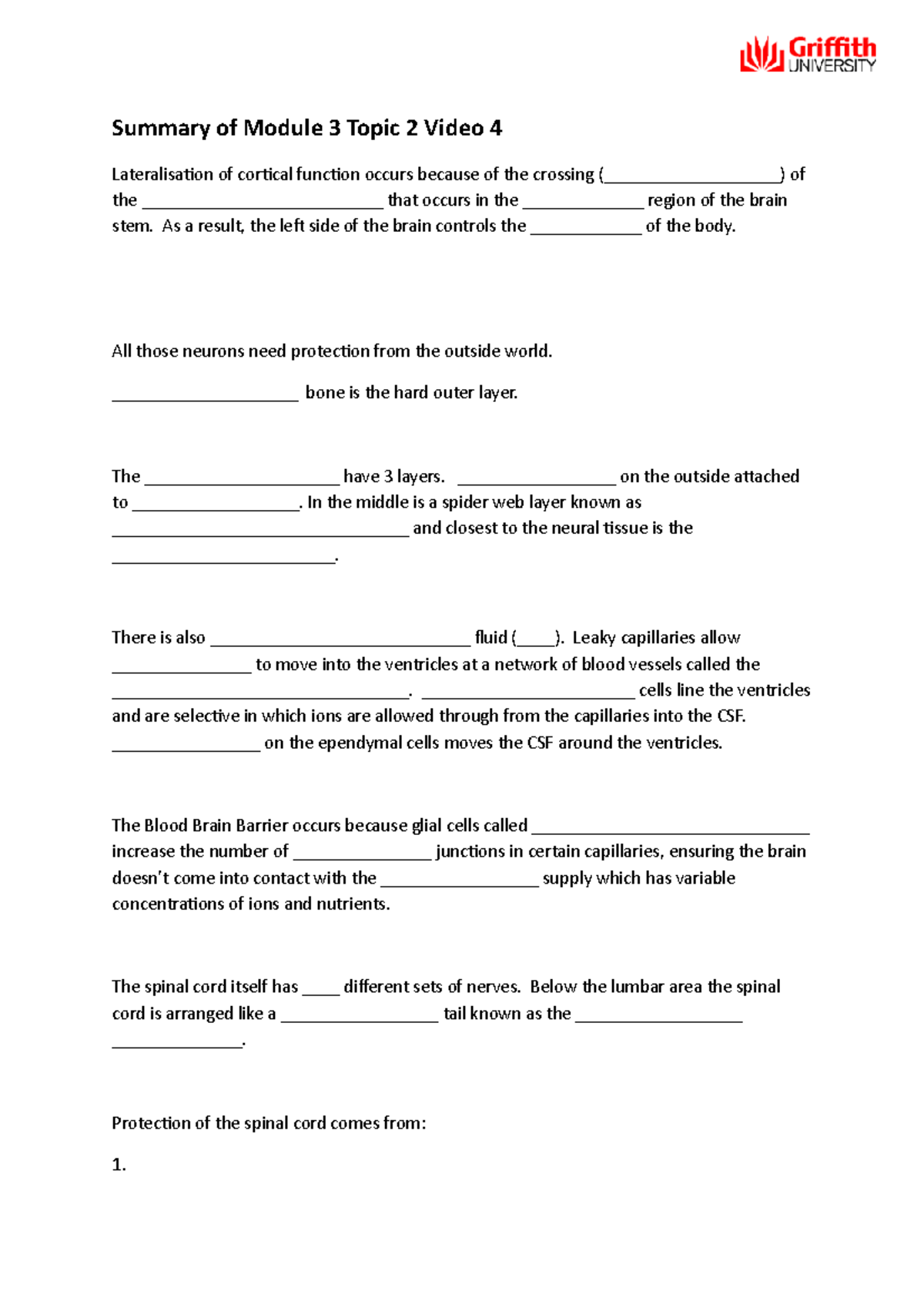 Summary of M3 Topic 2 Video 4 - Summary of Module 3 Topic 2 Video 4 Lateralisa琀椀on of cor琀椀cal ...