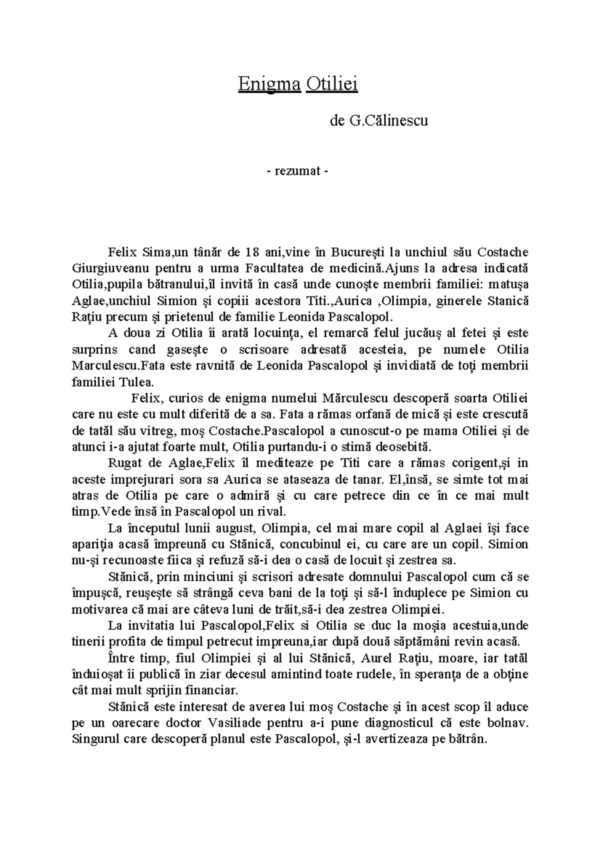 Enigma-otiliei-rezumat - Enigma Otiliei de Gălinescu - rezumat - Felix ...