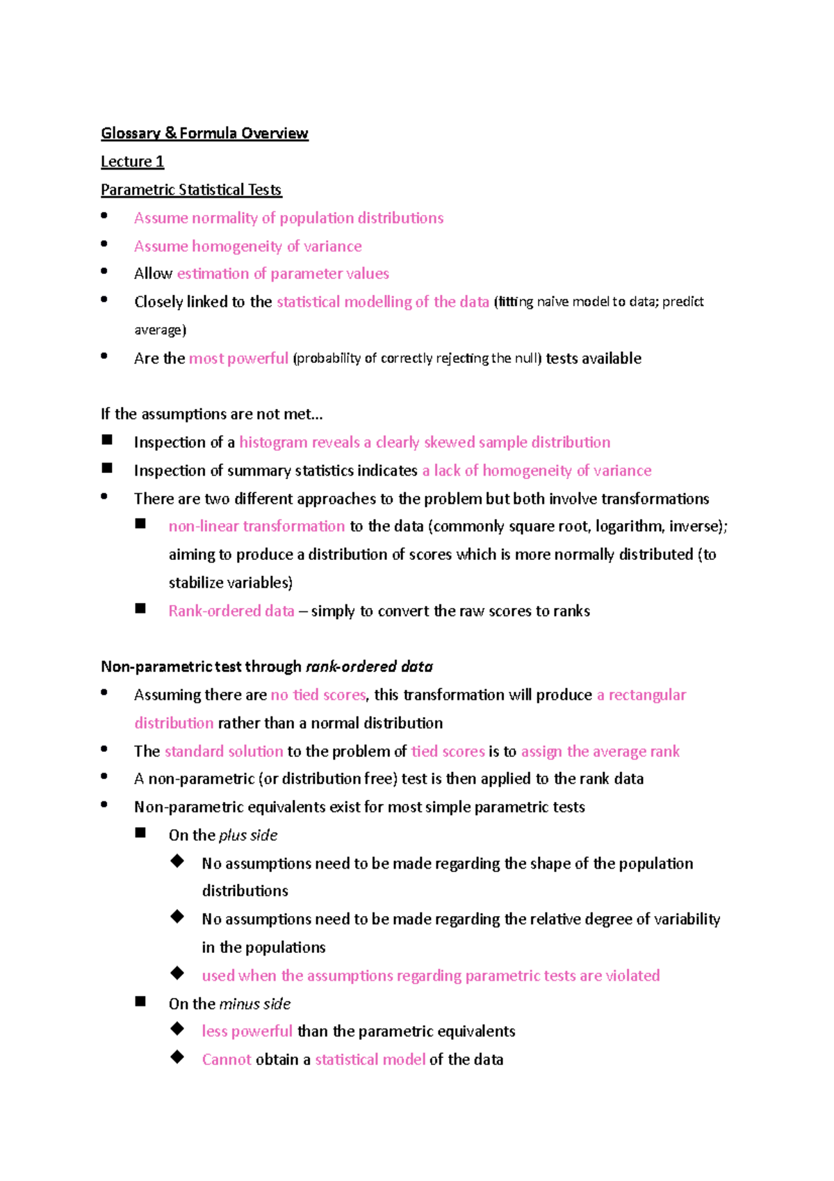 Glossary and formula - Lecture notes 1-27 - Glossary & Formula Overview ...