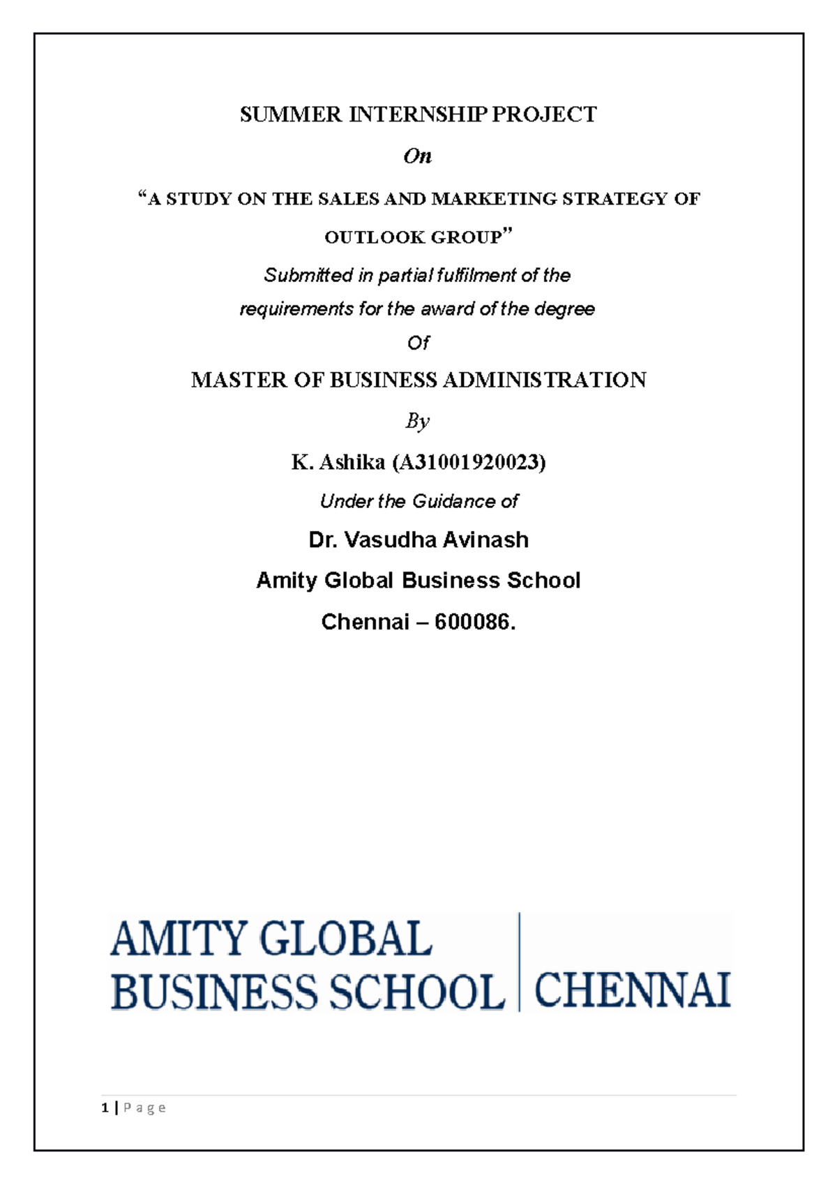 First Pages of sip project - SUMMER INTERNSHIP PROJECT On “A STUDY ON ...