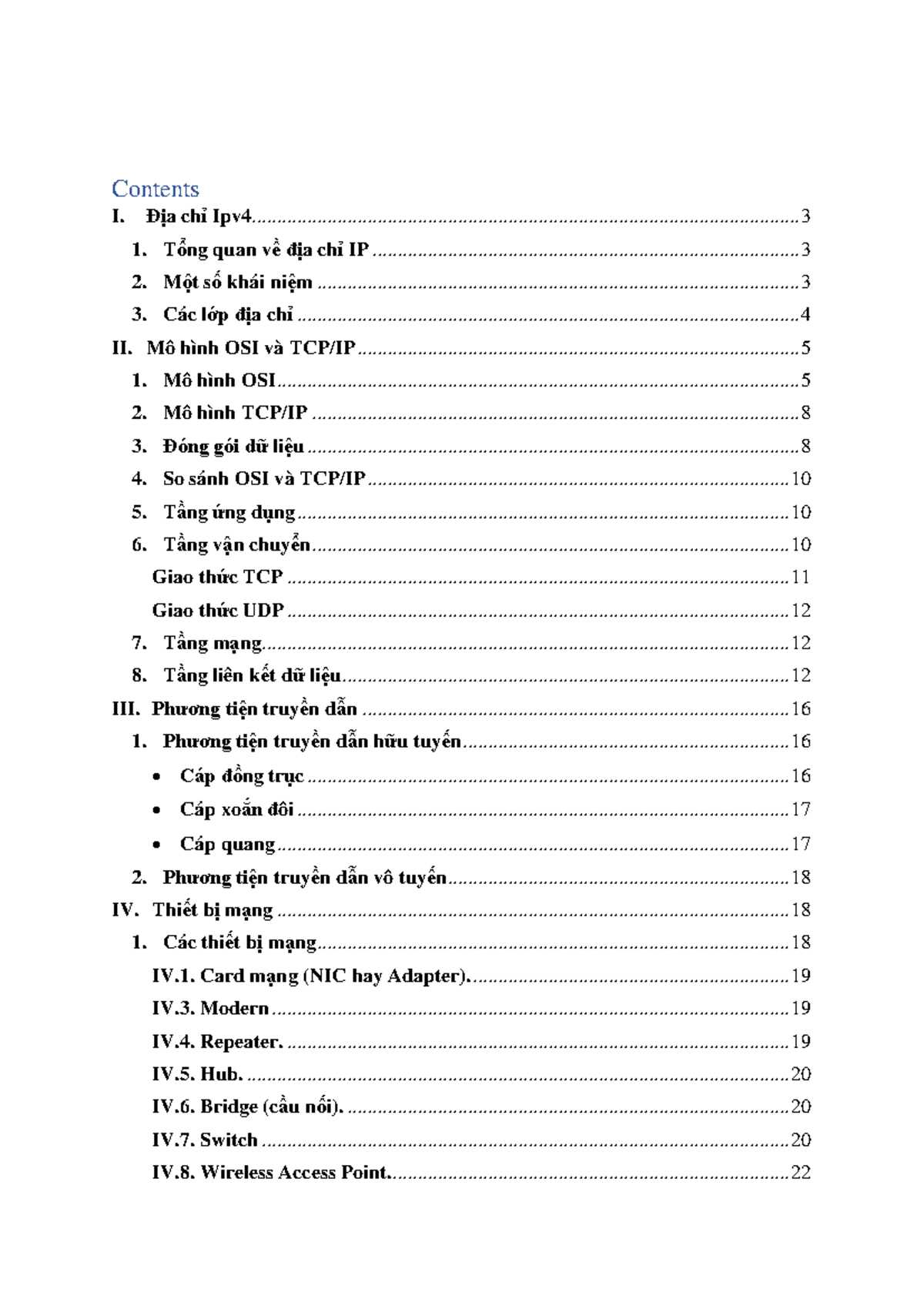 Tài liệu thi MMT - Contents I. Địa chỉ - Studocu