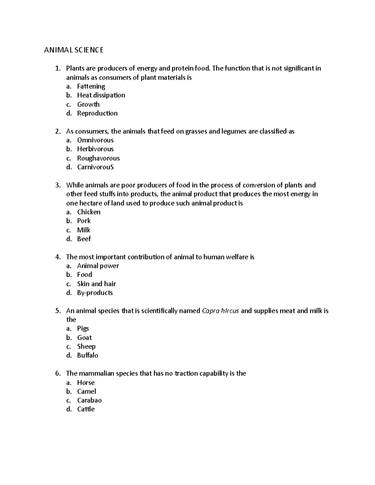 Animal- Science-EXAM - okayyyy - ANIMAL SCIENCE Plants are producers of ...
