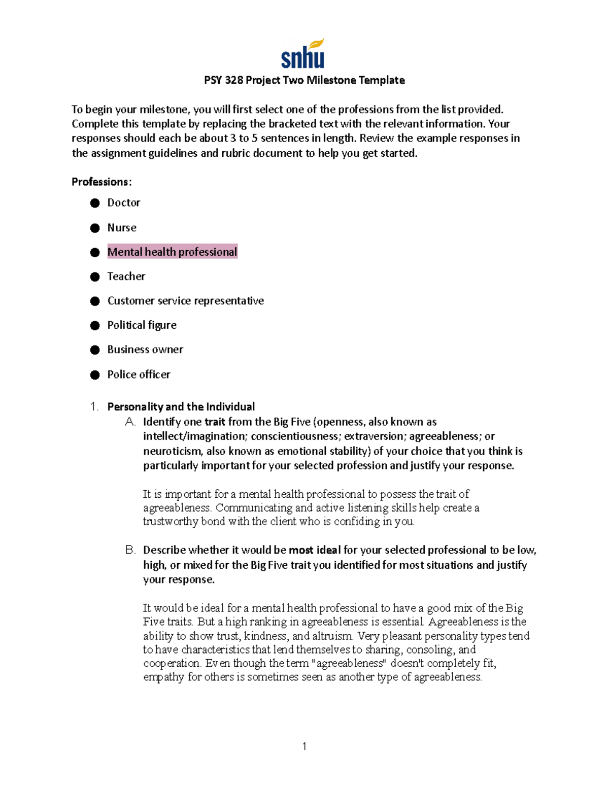 PSY 328 Project Two Milestone Template - Complete this template by ...