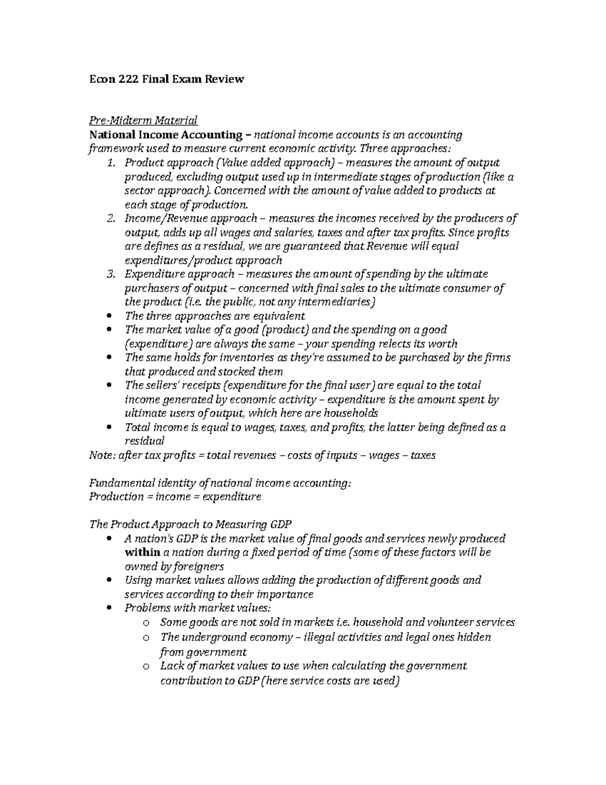 Summary - lecture all, complete - final exam review - Econ Final Exam ...