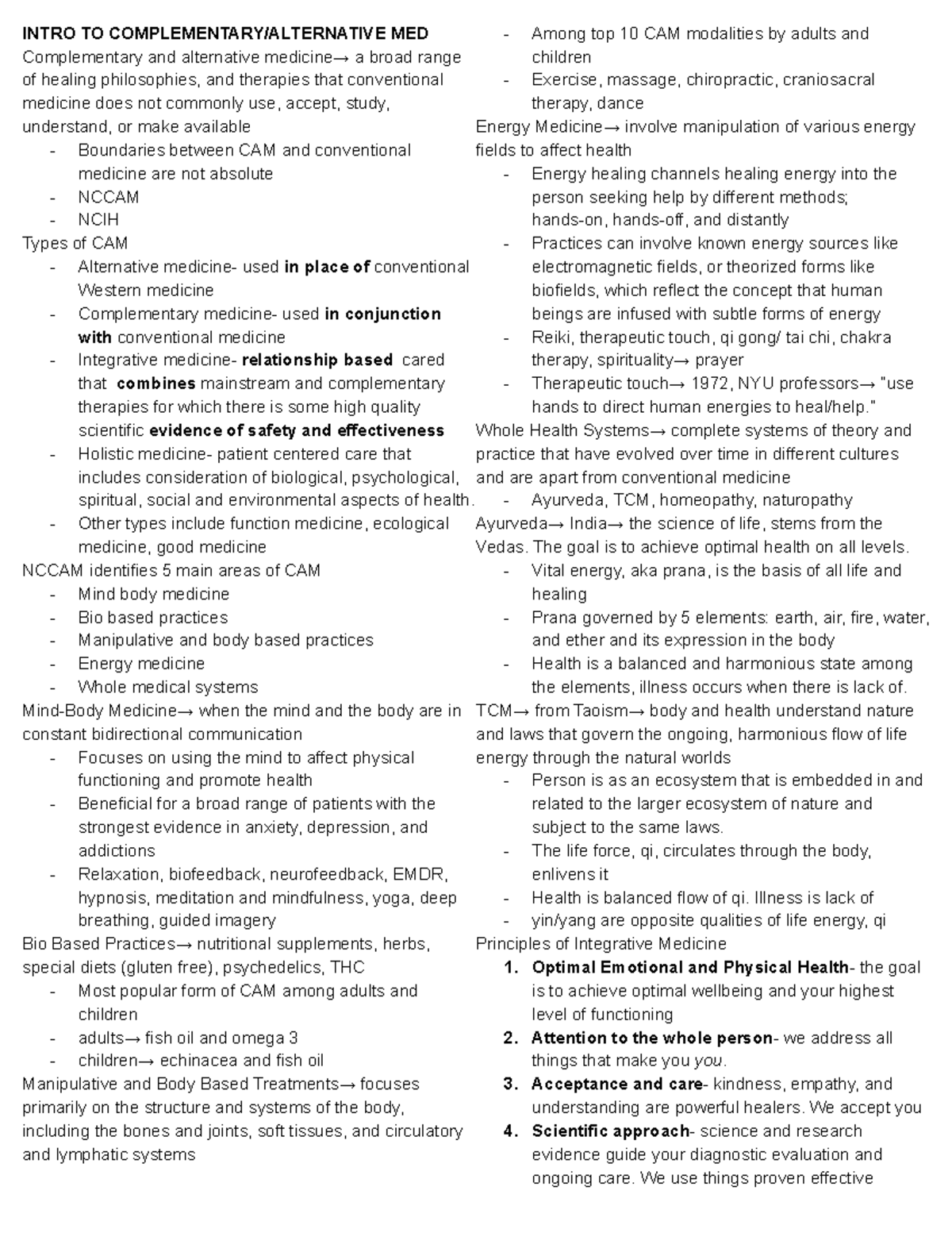 CAMS Review OF Powerpoints FOR Midterm - INTRO TO COMPLEMENTARY ...