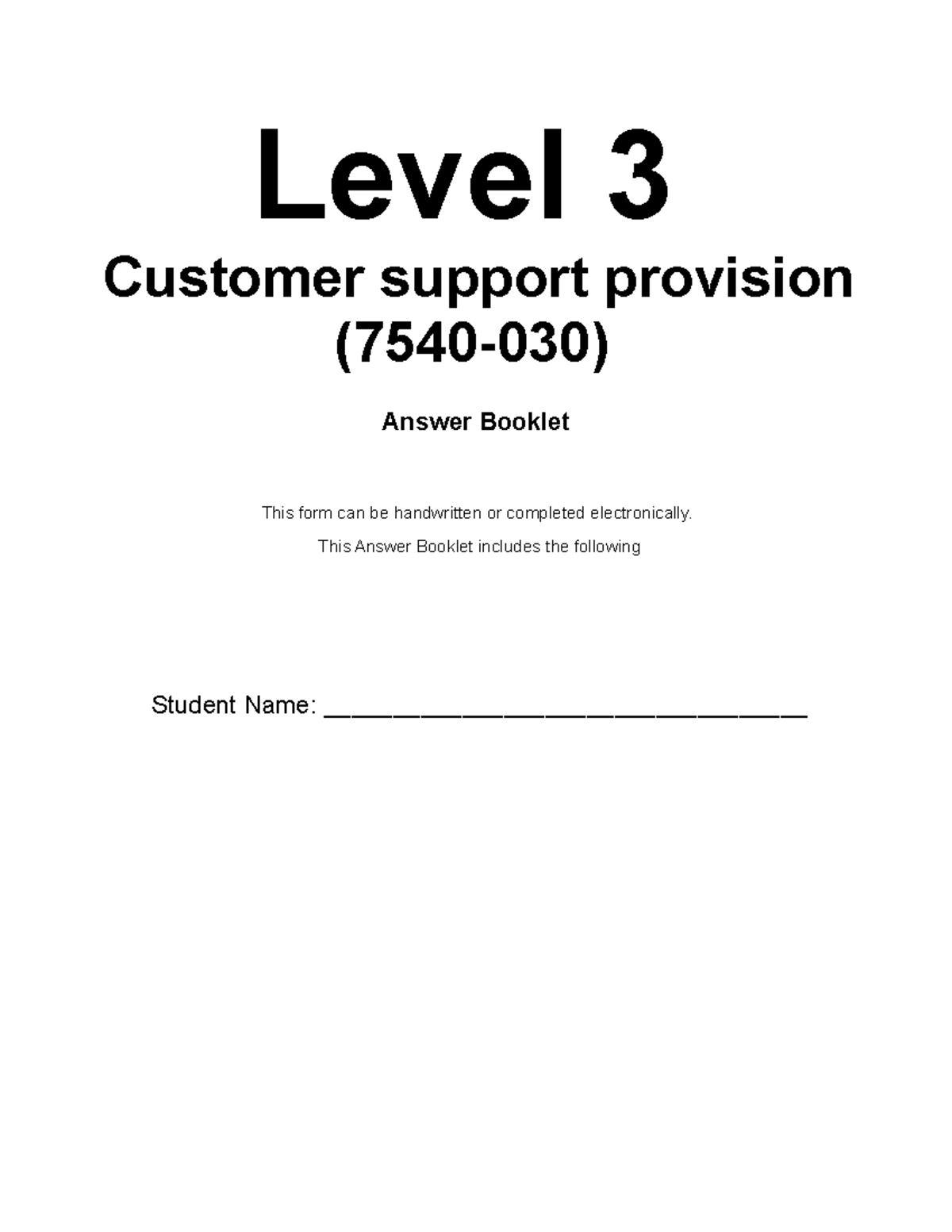 Level 3 Customer Support Provision Answer Booklet - Studocu