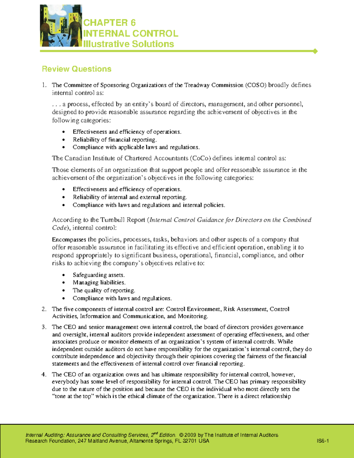 Chapter 6 Solutions - INTERNAL CONTROL Illustrative Solutions Internal Auditing: Assurance and ...