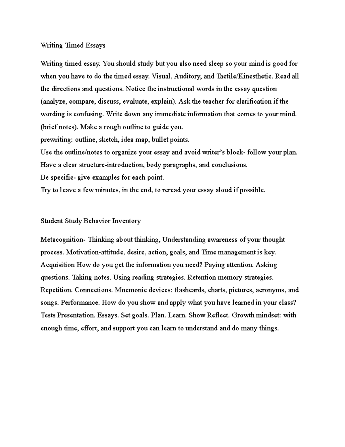 Learning - Writing Timed Essays Writing timed essay. You should study ...
