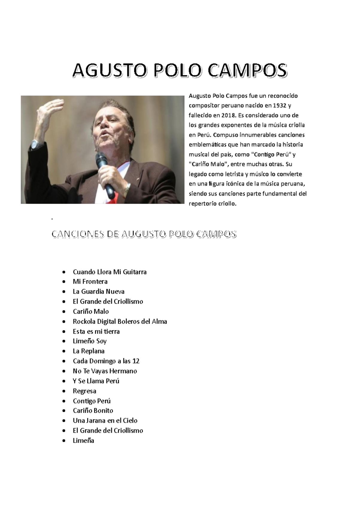 Agusto POLO Campos - ............ - Augusto Polo Campos fue un ...