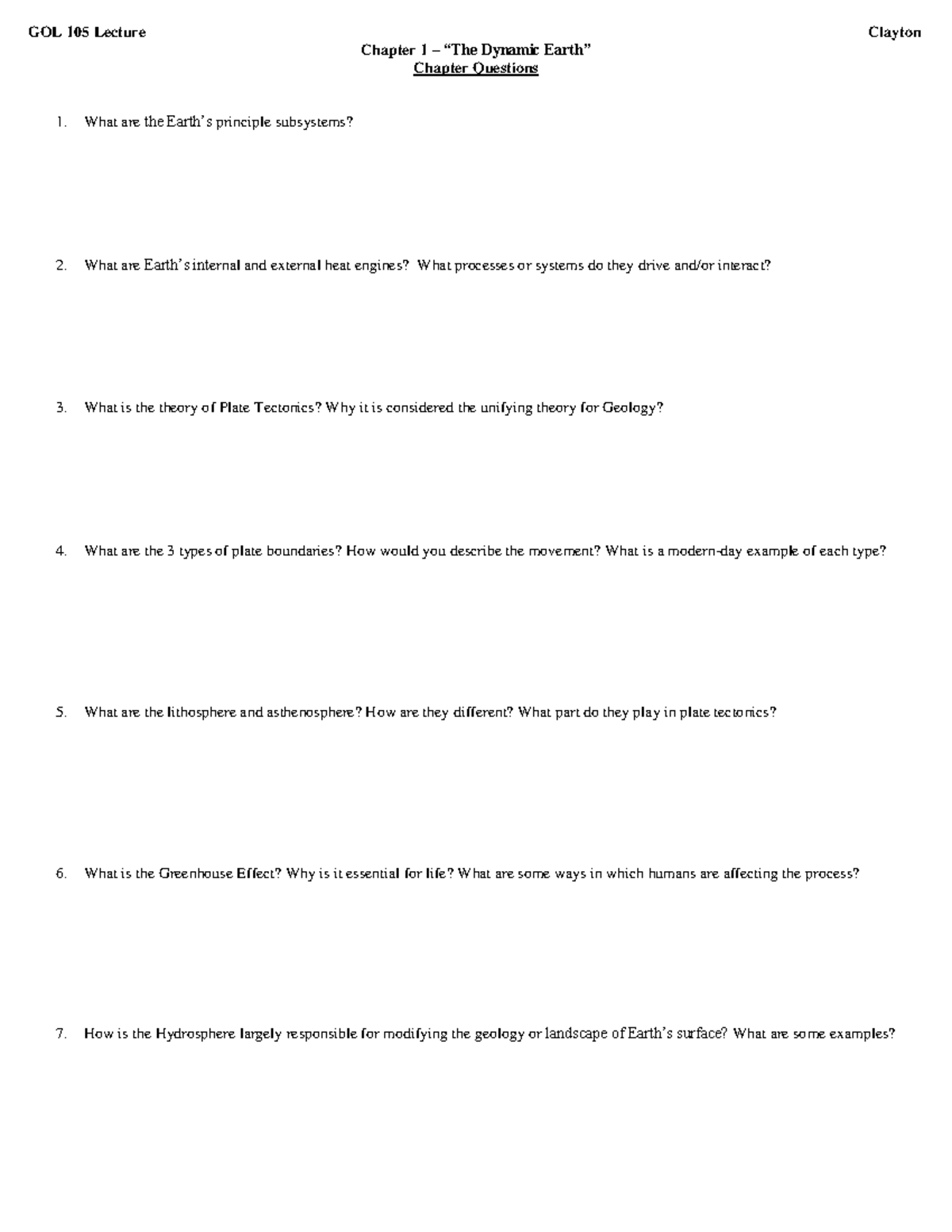 GOL105 chapter 1 questions 2018 - GOL 105 Lecture Chapter 1 Chapter ...