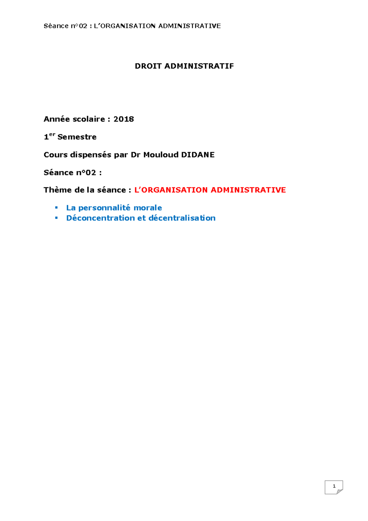 Dr ADM Séance 02x - droit - ! " - Studocu