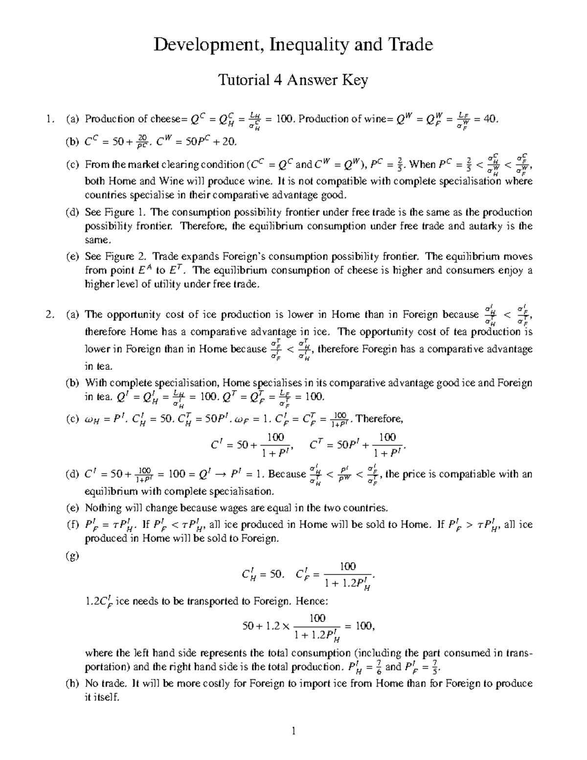 ECNM08024 Tutorial 4 solution - Development, Inequality and Trade ...