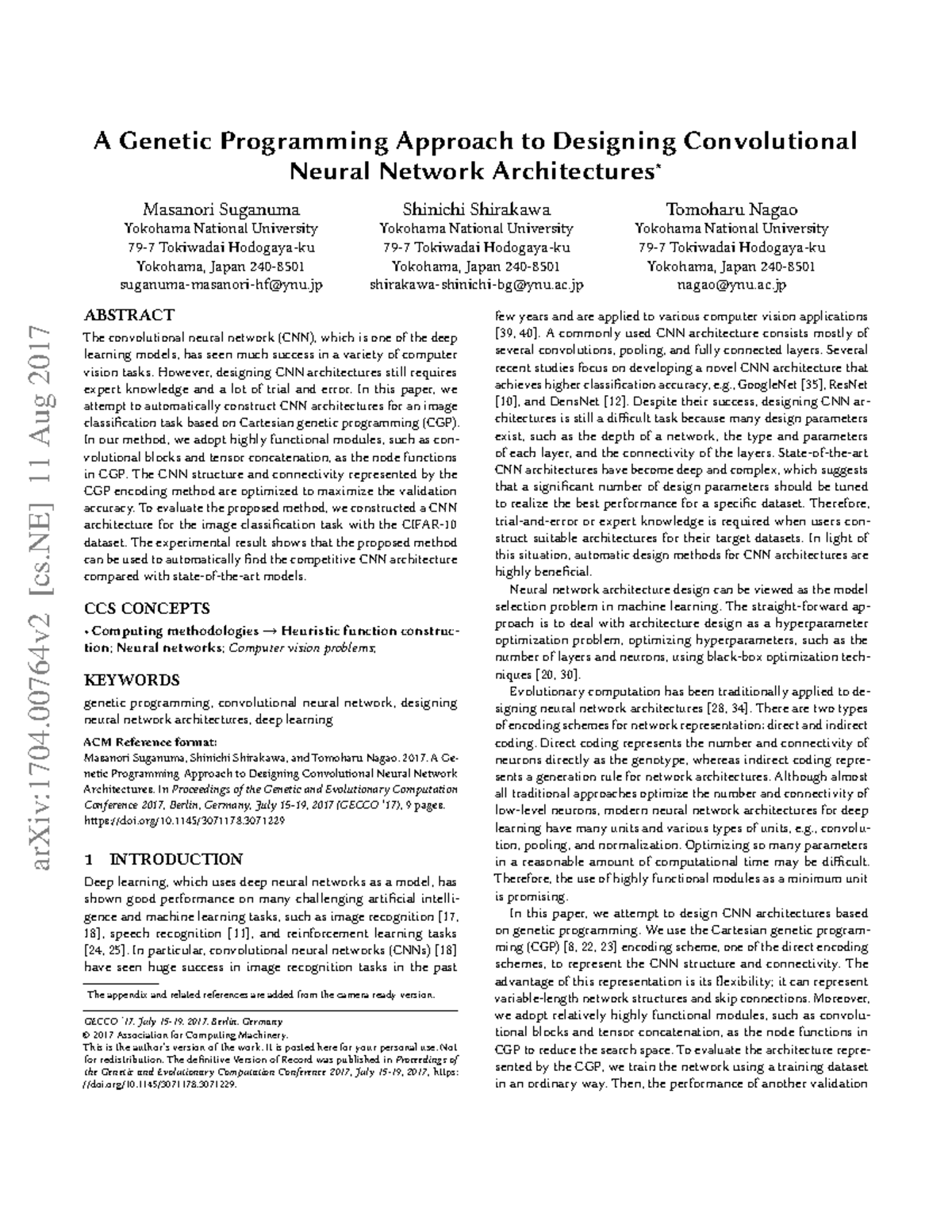 A Genetic Programming Approach To Designing Convolutional Neural Network Architectures A