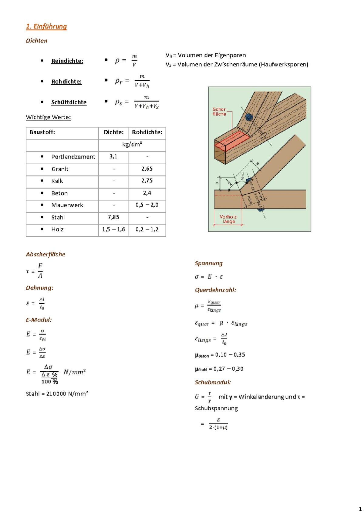 Teil 3 - Formelsammlung - 1. Einführung Dichten Reindichte: Rohdichte ...