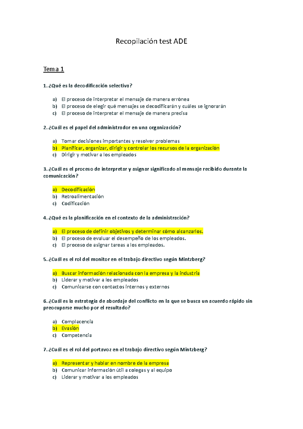 Recopilación test ADE 2 - Recopilación test ADE Tema 1 ¿Qué es la ...