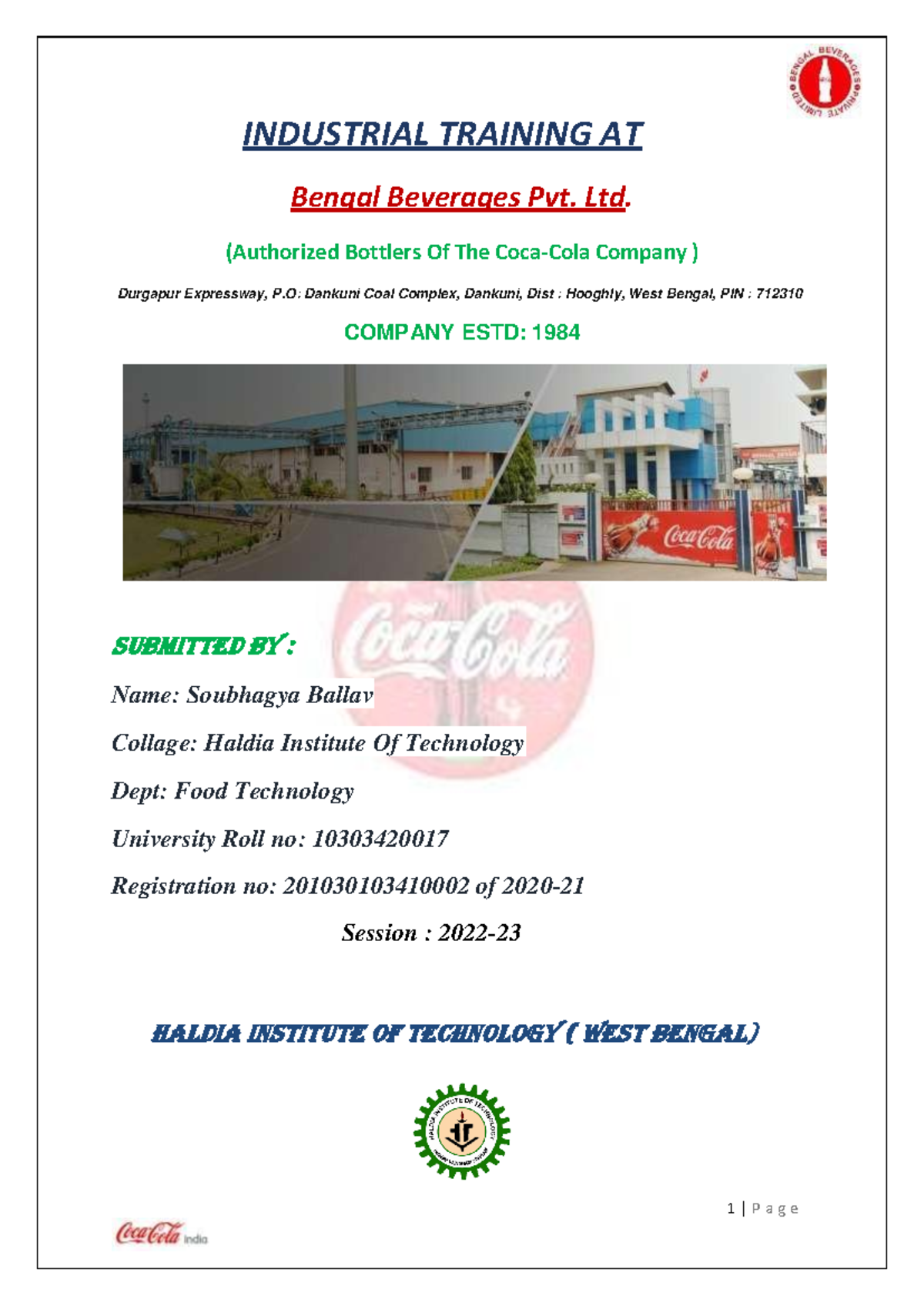 Report - notes of different topic - INDUSTRIAL TRAINING AT Bengal ...