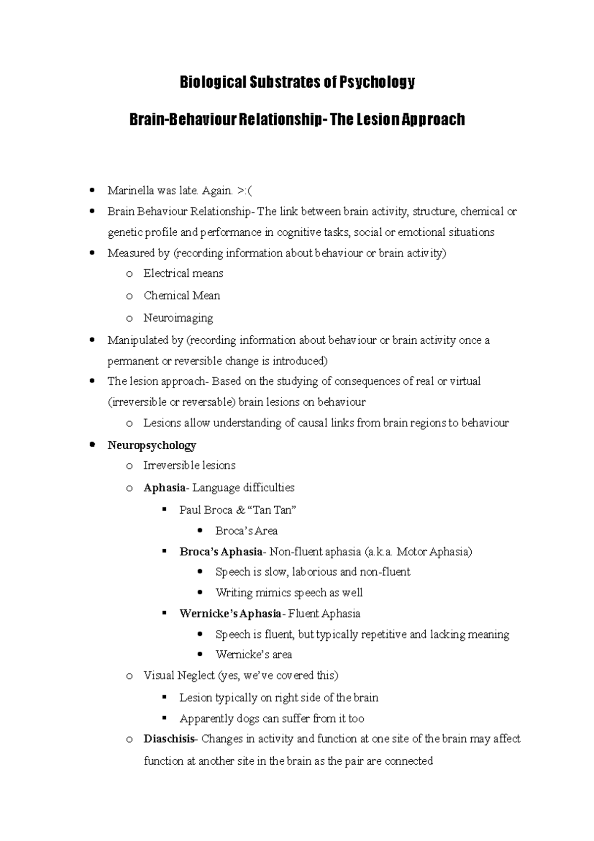 Brain-Behaviour Relationship- The Lesion Approach - Biological ...