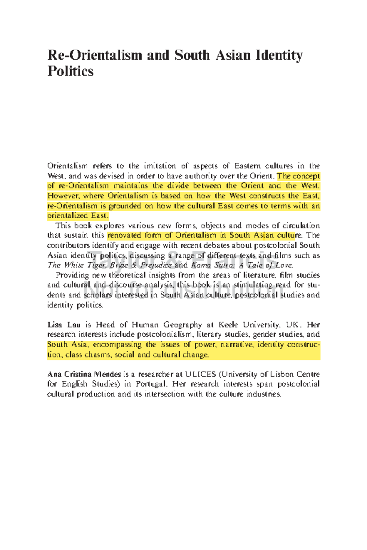 Re orientalism and South Asian Identity - Taylor & Francis Not for ...