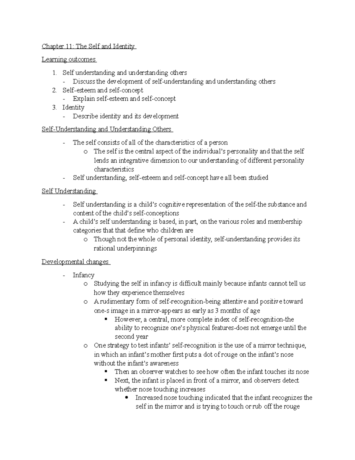Chapter 11 - Chapter 11: The Self and Identity Learning outcomes Self ...