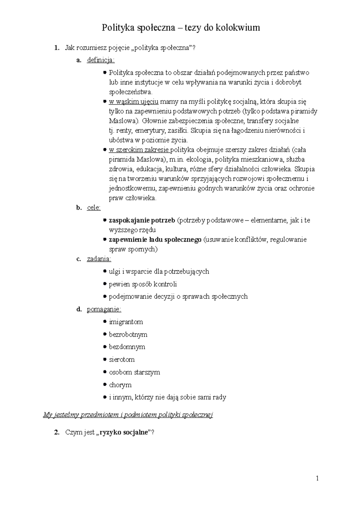 Tezy do kolokwium opracowanie - Jak rozumiesz pojęcie „polityka ...