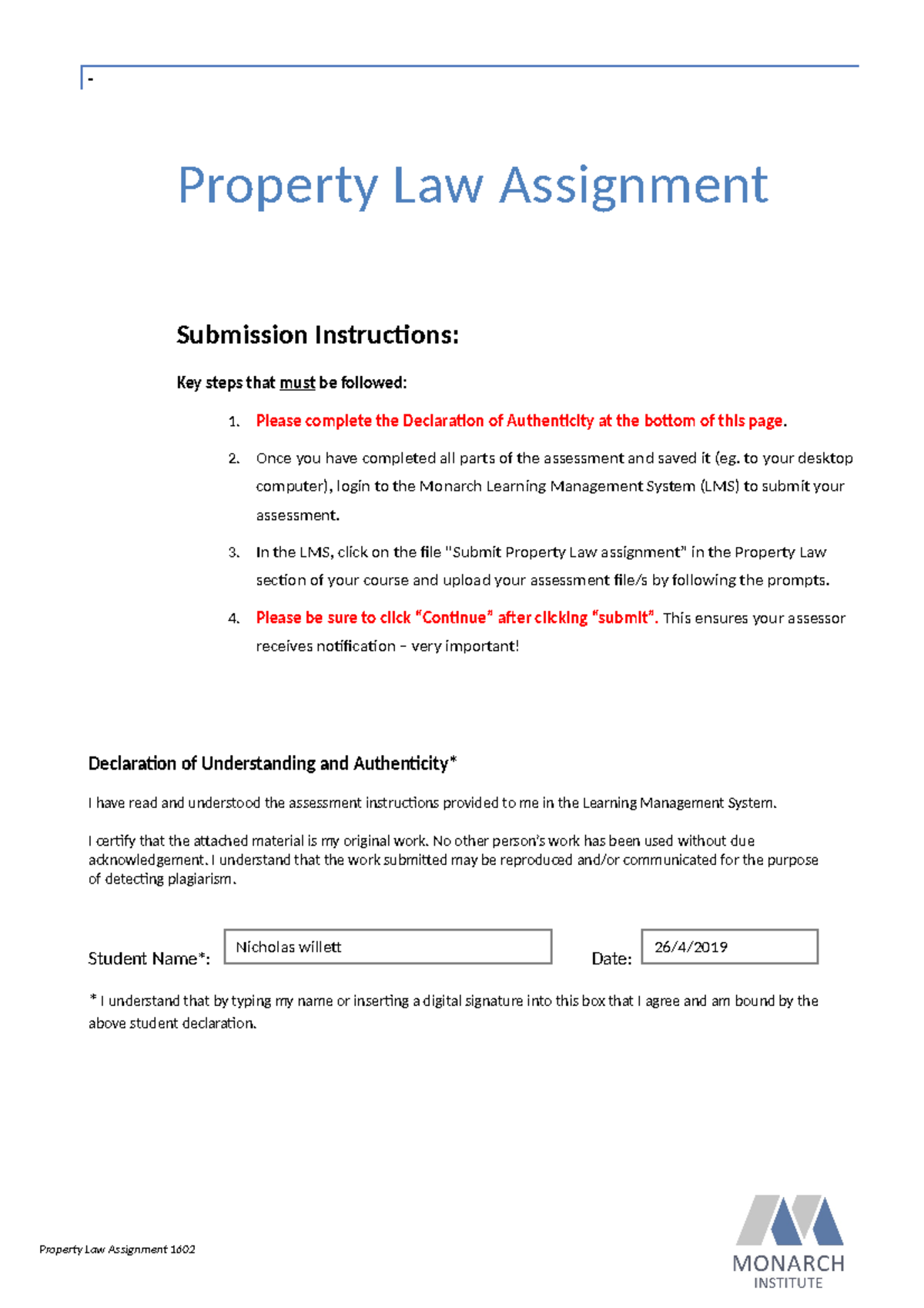 Property Law Assignment 210216 1 - Property Law Assignment Submission ...