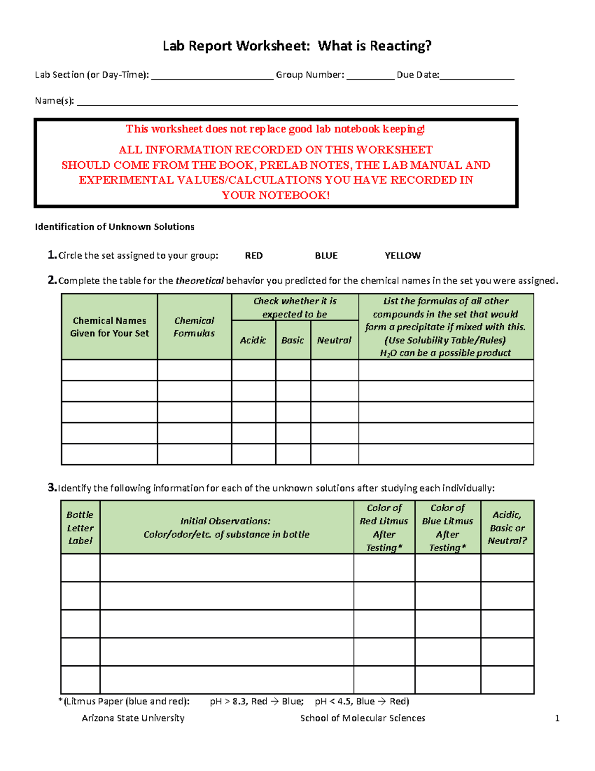 114 What is Reacting Student Worksheet F23 - Lab Report Worksheet: What ...