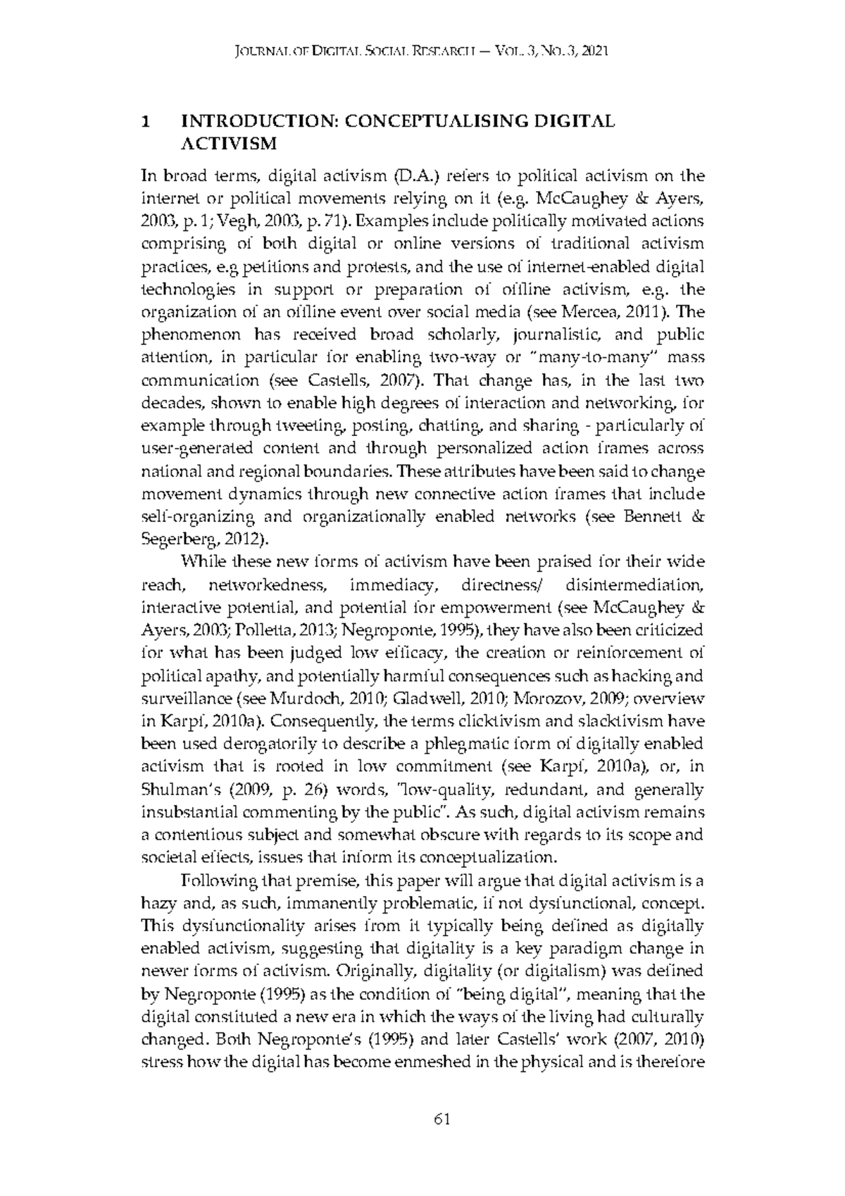 Digital activism essay - JOURNAL OF DIGITAL SOCIAL RESEARCH — VOL. 3 ...