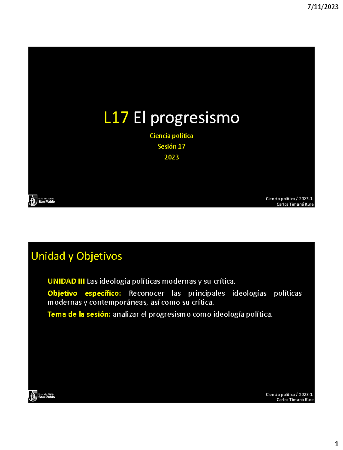 S17 Cpol El progresismo - Ciencia política / 2023- 1 Carlos Timaná Kure ...