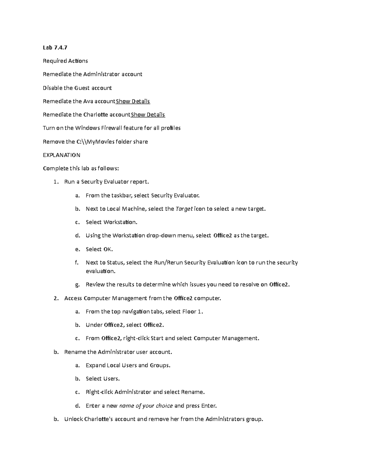Lab 7.4.7 Disable /Remediate /Windows Firewall - Lab 7. Required ...