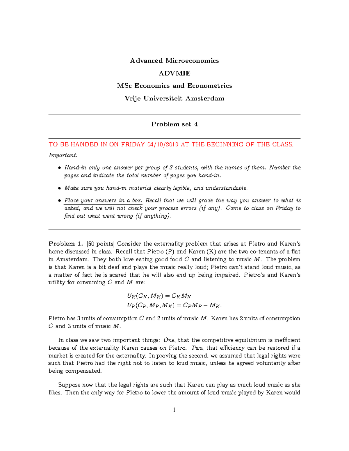 PS1 Adv Micro 2019 - Problemset - Advanced Microeconomics ADVMIE MSc ...