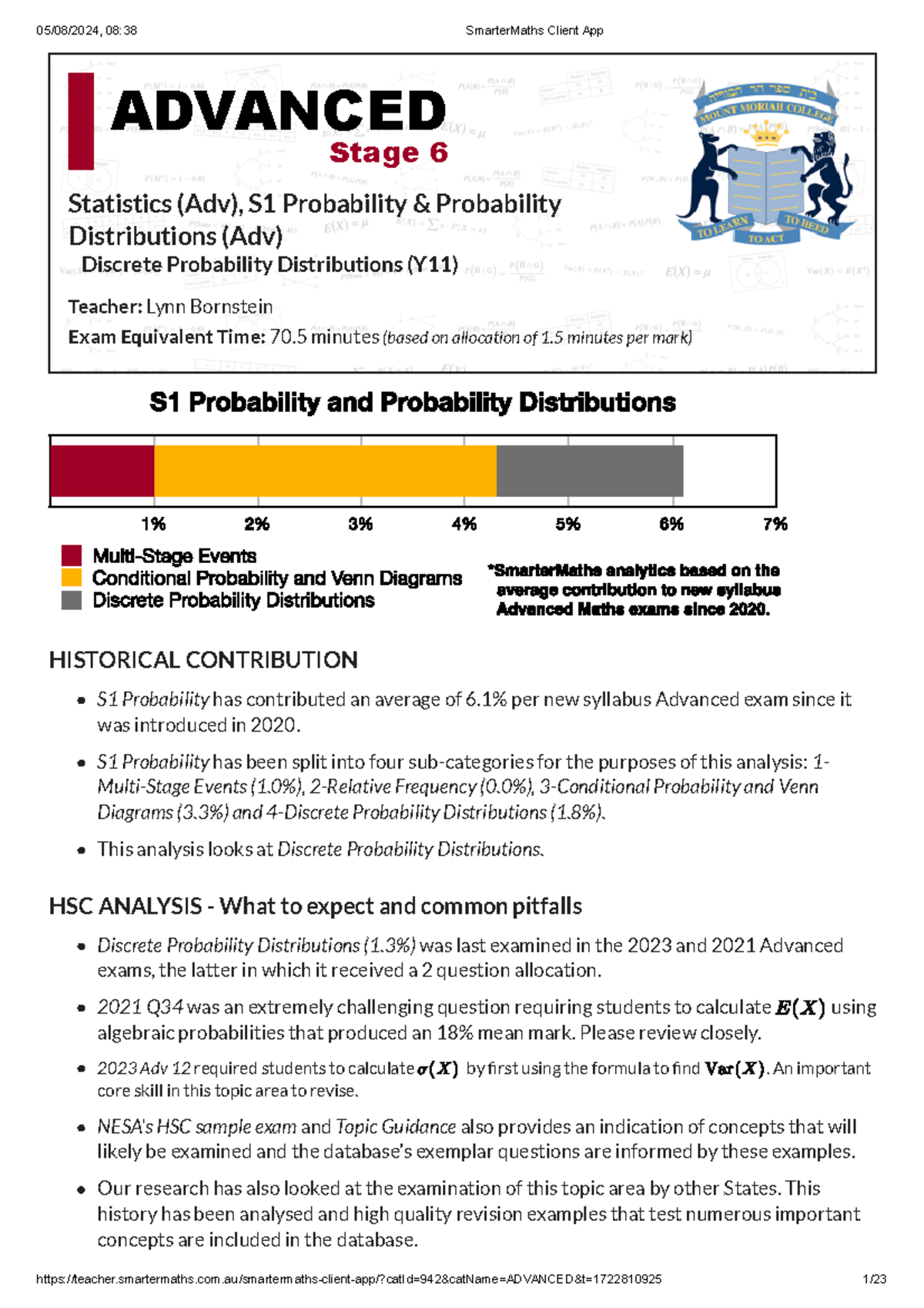 Discrete Probability ( Smarter maths) - Statistics (Adv), S1 ...