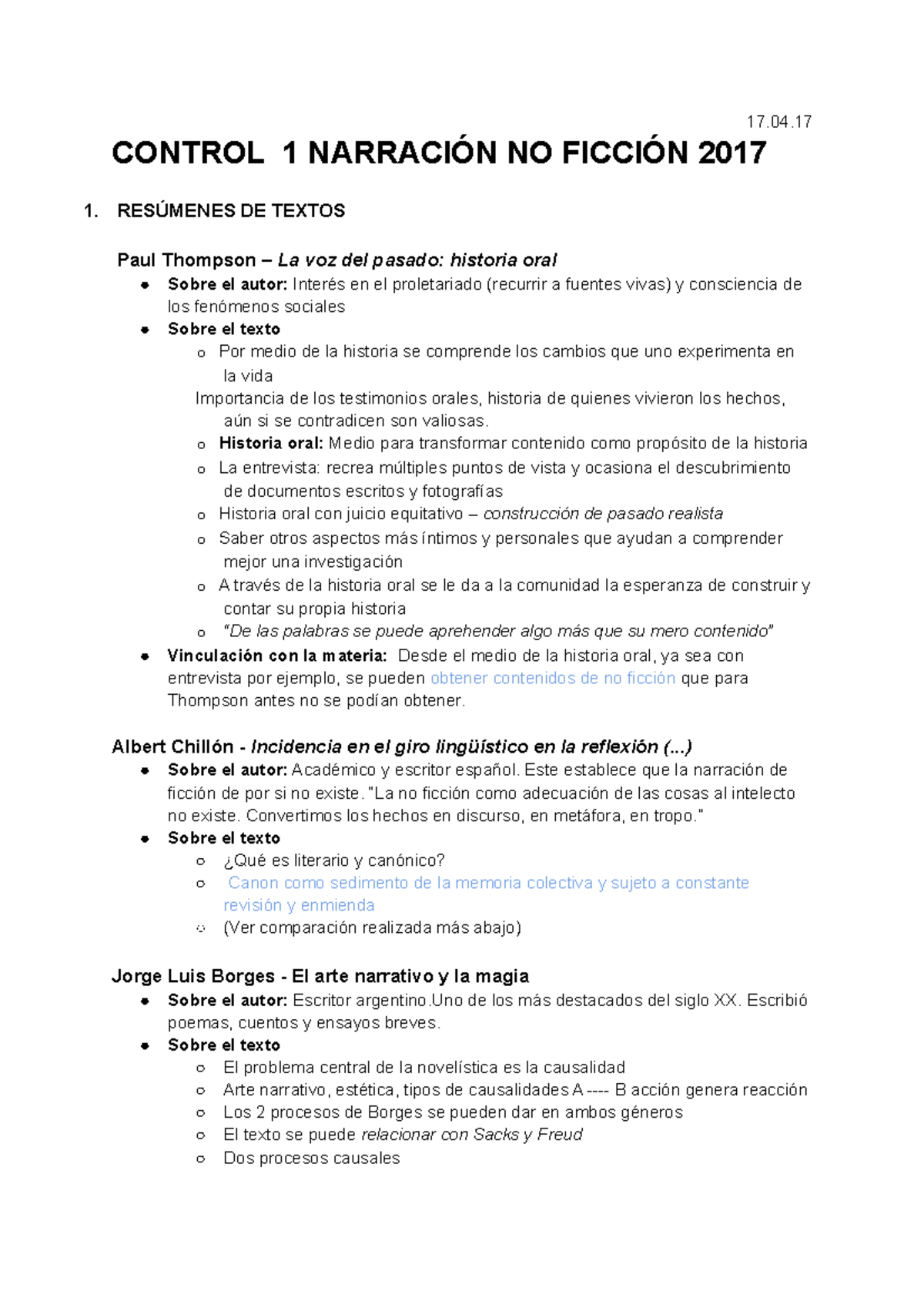 Narración no Ficción Control 1 - 17.04 CONTROL 1 NO 2017 1. DE TEXTOS ...