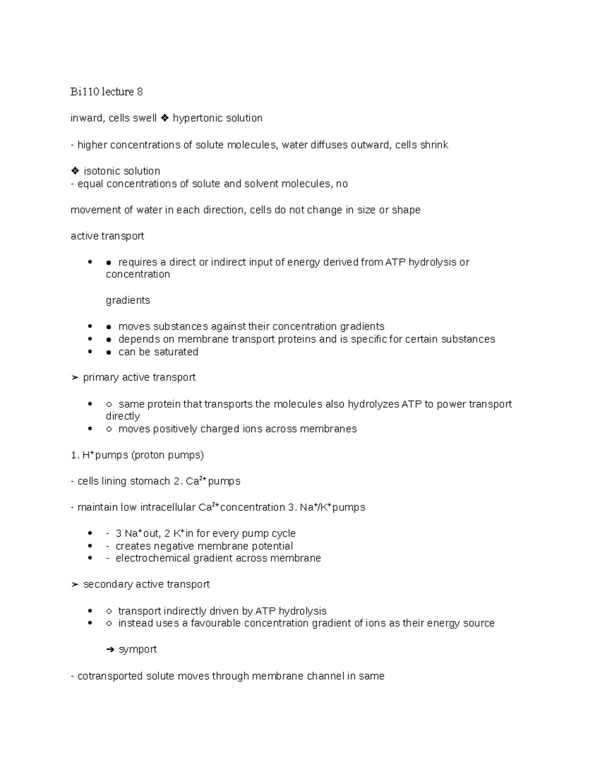 Bi110 lecture 8 copy - business notes - Bi110 lecture 8 inward, cells ...