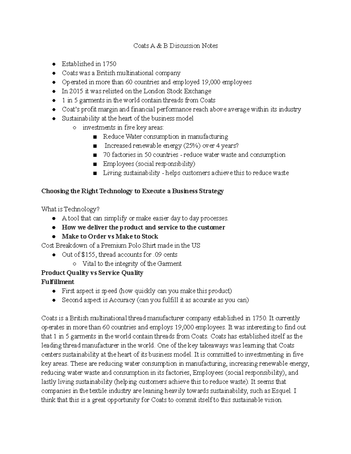 Coats A & B Discussion Notes - Coats A & B Discussion Notes Established ...