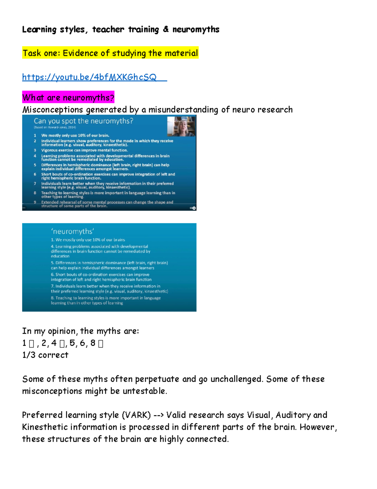 Learning styles. teacher training and neuromyths - Learning styles ...