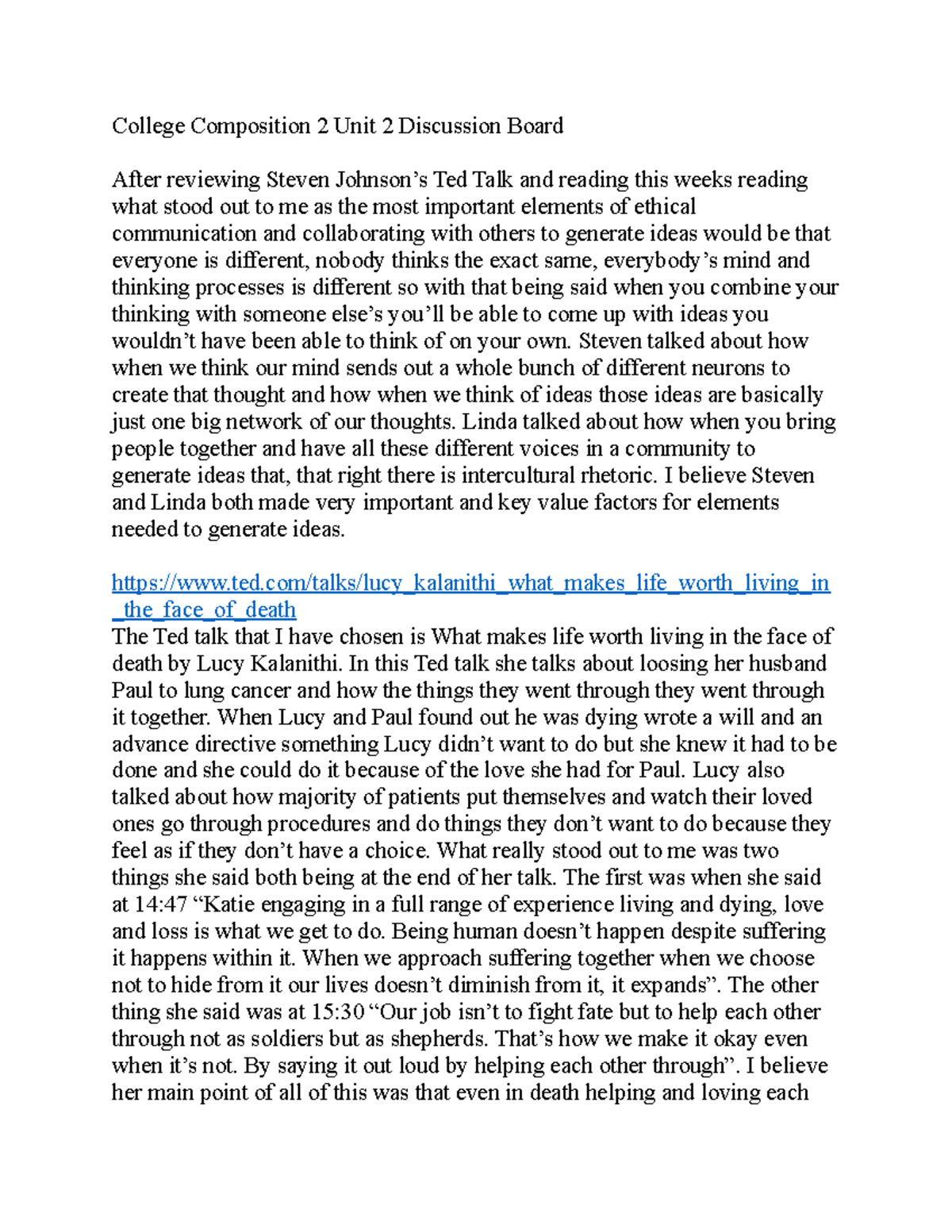 College Composition Unit 2 Discussion Board - Deprecated API usage: The ...