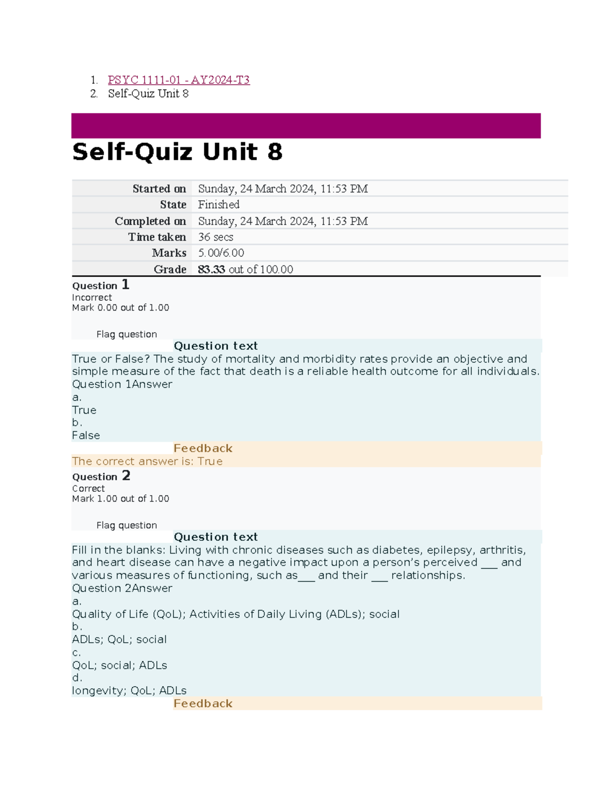 PSYC 1111 self-quiz unit 8 - 1. PSYC 1111-01 - AY2024-T 2. Self-Quiz Unit 8 Self-Quiz Unit 8 ...